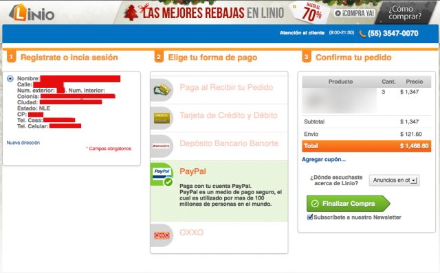 Experiencia al comprar en la página de Linio (México)