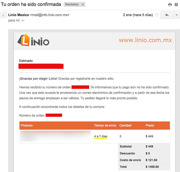 Experiencia al comprar en la página de Linio (México)