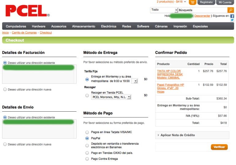 Comprando en PCEL
