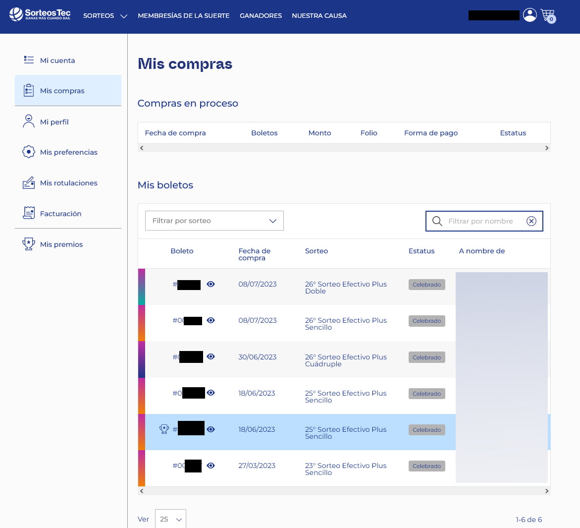 Comprar en la página en línea de Sorteos Tec
